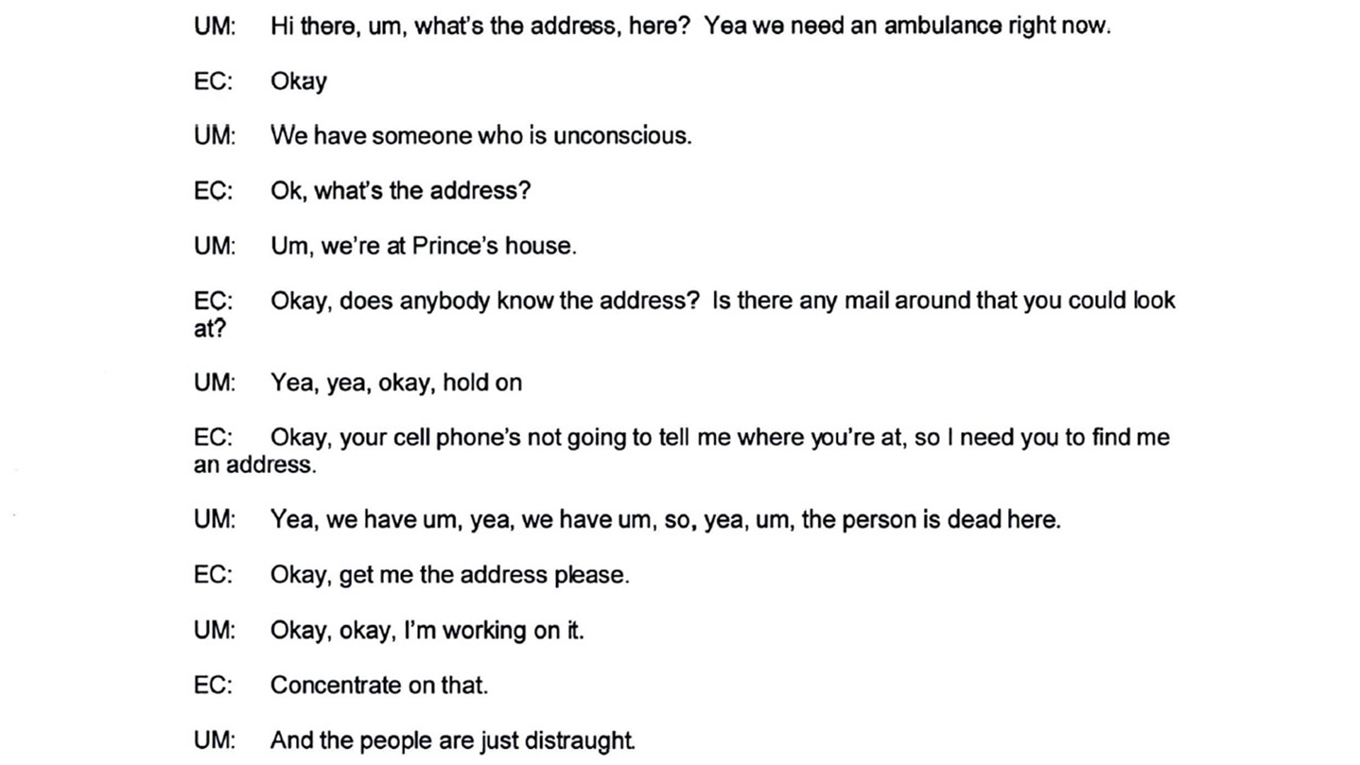 Transcripts: 911 call made from Paisley Park on Prince's death | kgw.com