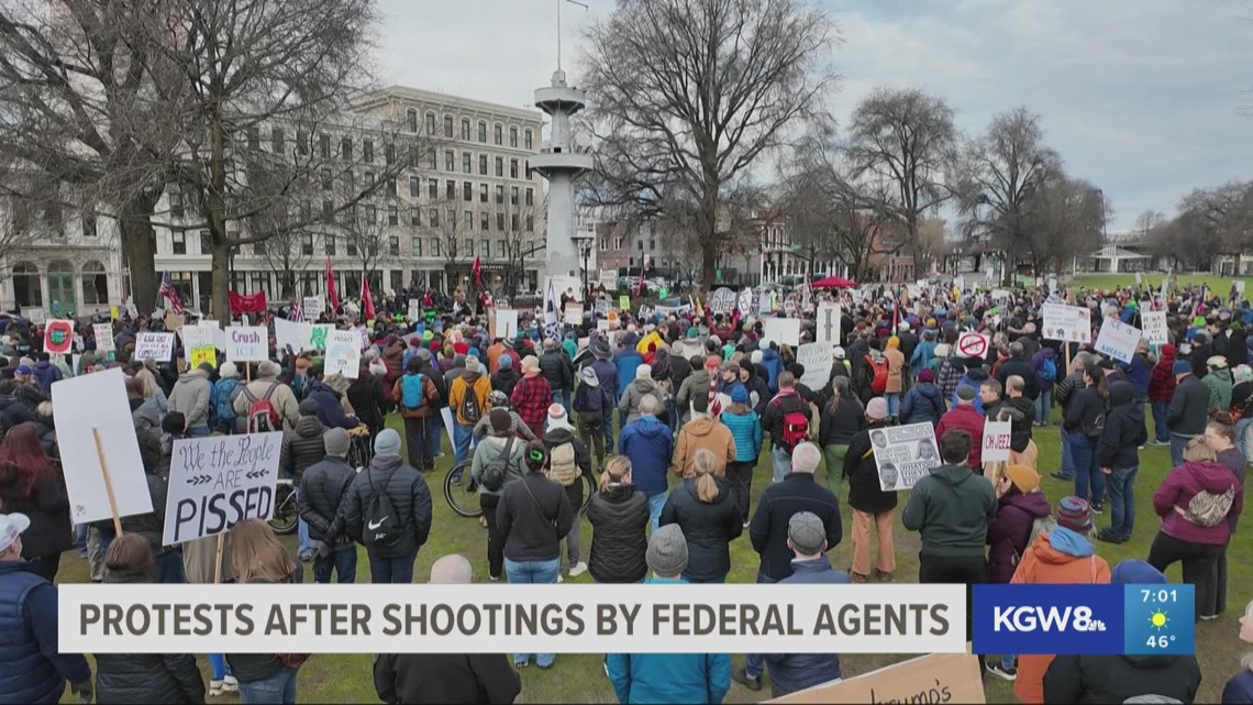 Hundreds protest in Portland after back-to-back shootings by federal ...