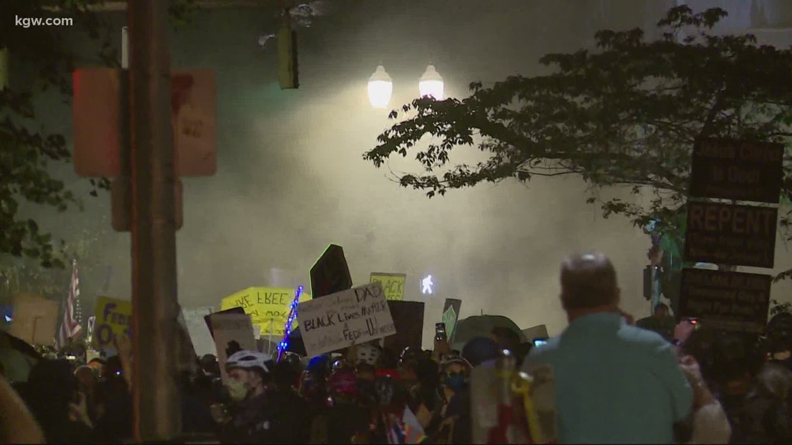 Portland police declare a riot and use CS gas to disperse crowds | kgw.com