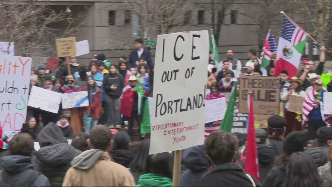 "Abolish ICE" protest in Portland as city fights federal immigration ...
