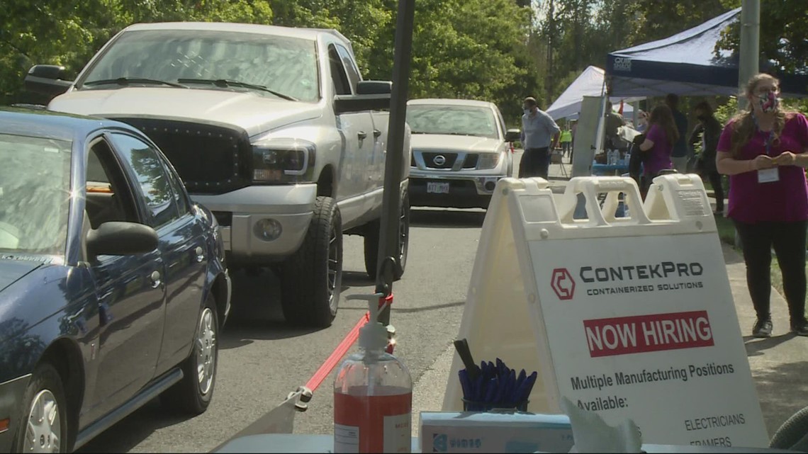 Job seekers attend statewide drive-thru job fair | kgw.com