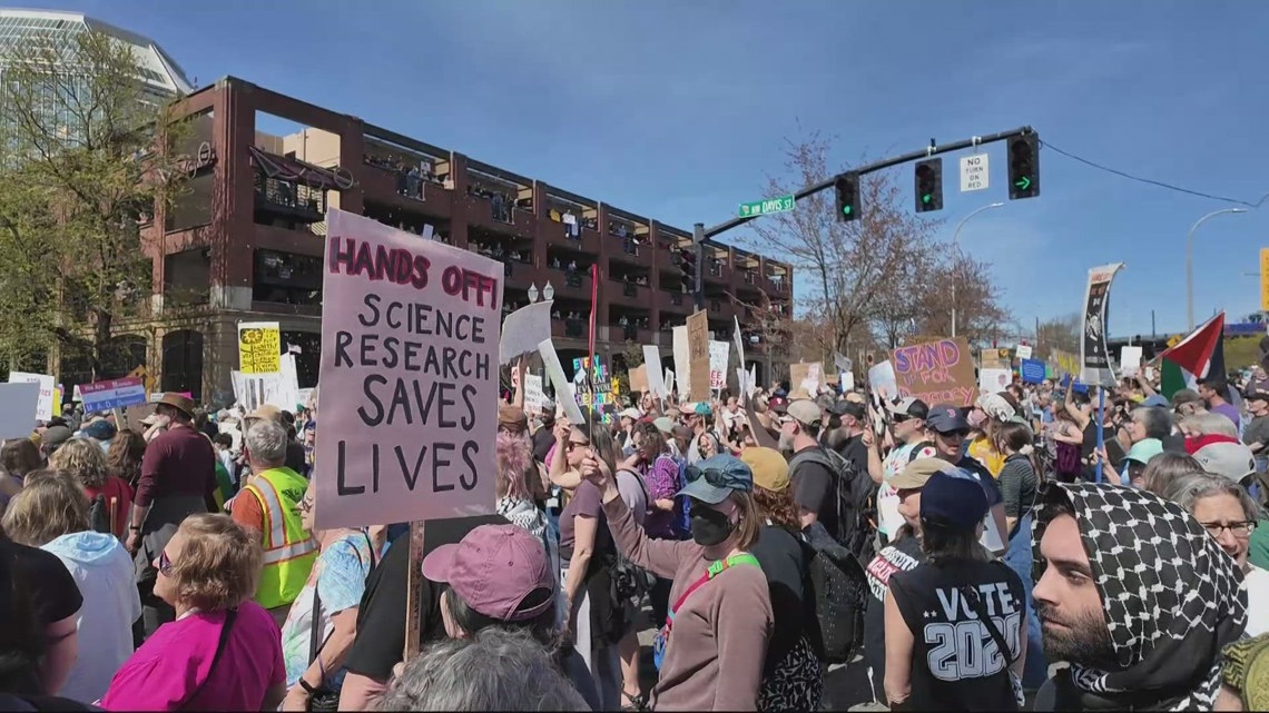 Thousands gather at Portland waterfront as part of 'Hands Off' protests ...