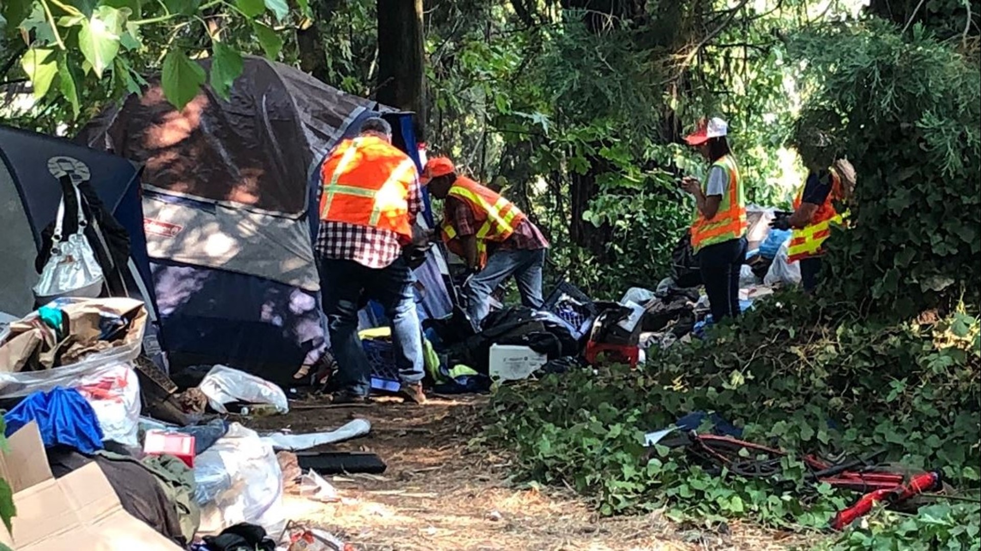Hidden by the highway, ODOT clears years-old homeless camp | kgw.com