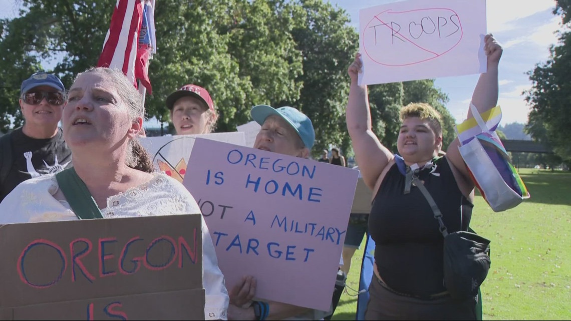 Hundreds protest Trump’s troop plan at Portland Waterfront: 'This is ...