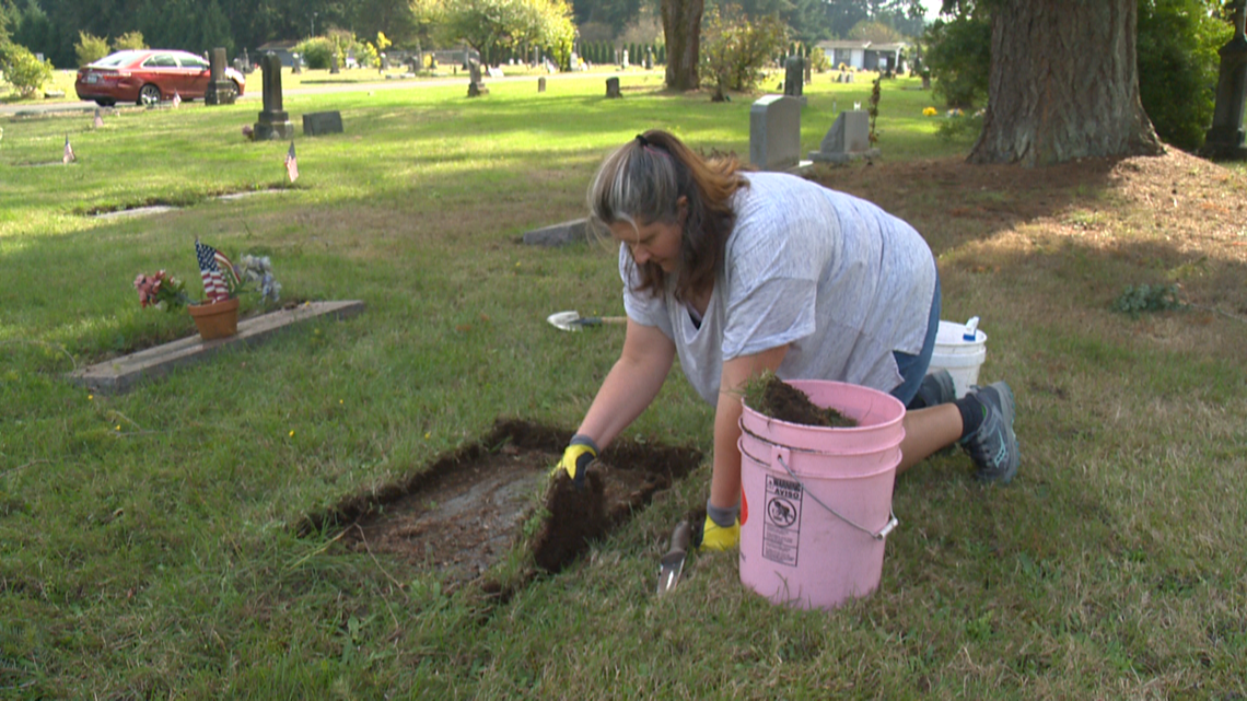 Woman cleans hundreds of gravestones at Washington cemetery | kgw.com