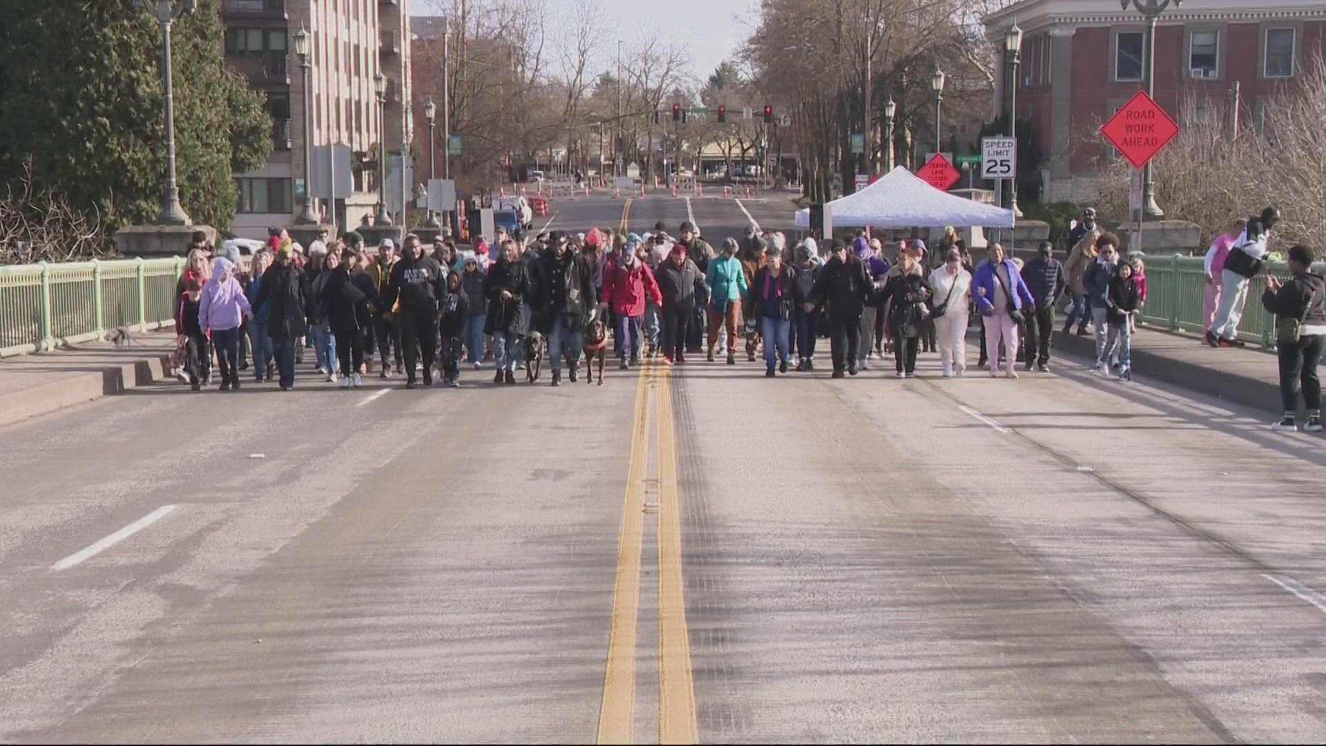 Portlanders march across St. John's Bridge to honor MLK | kgw.com