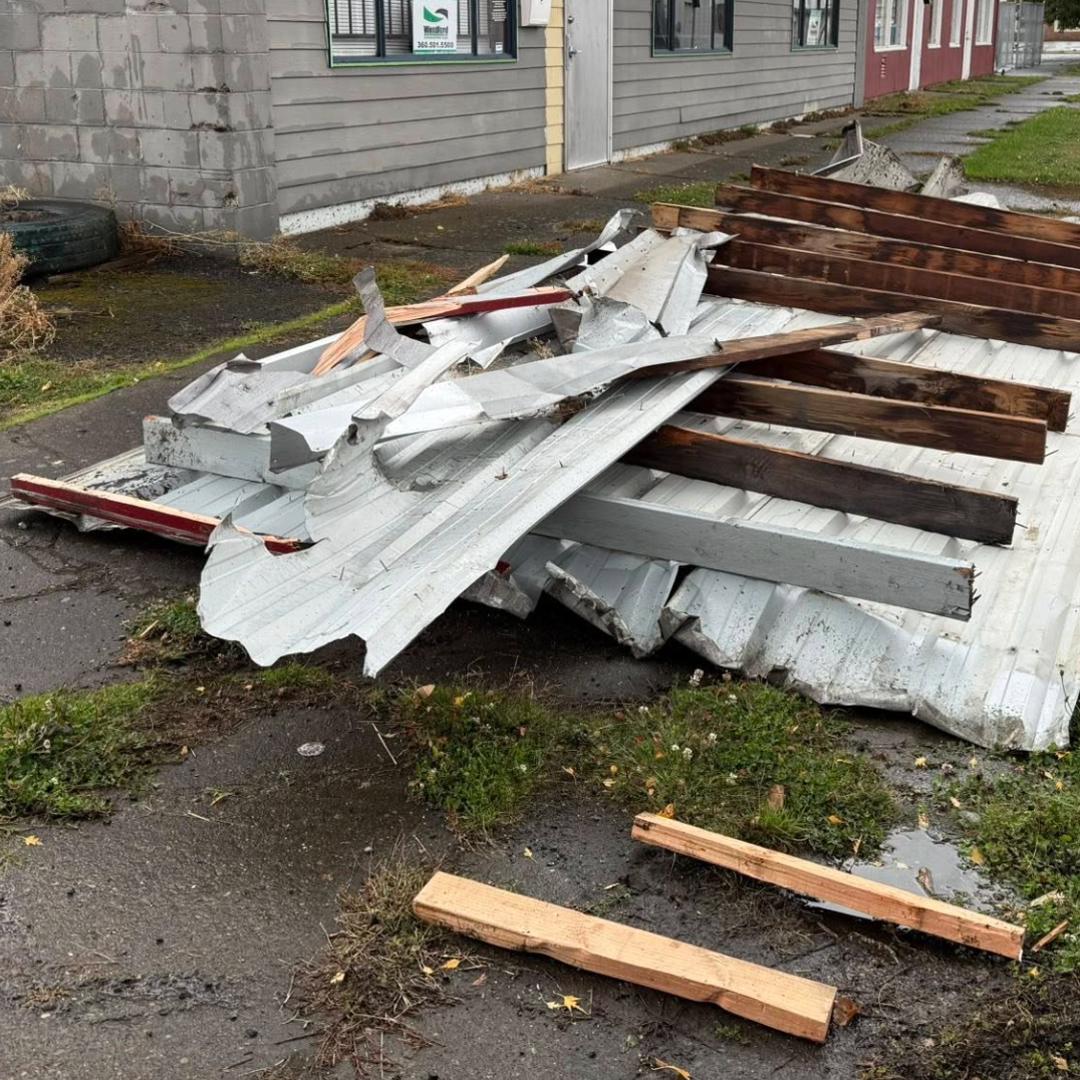 Possible tornado rips roof off Longview building, damages homes | kgw.com