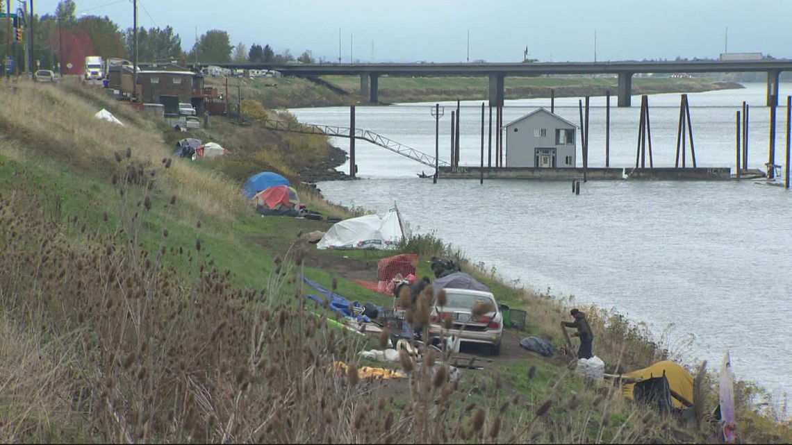 Who owns the property occupied by homeless campers along Marine Drive ...