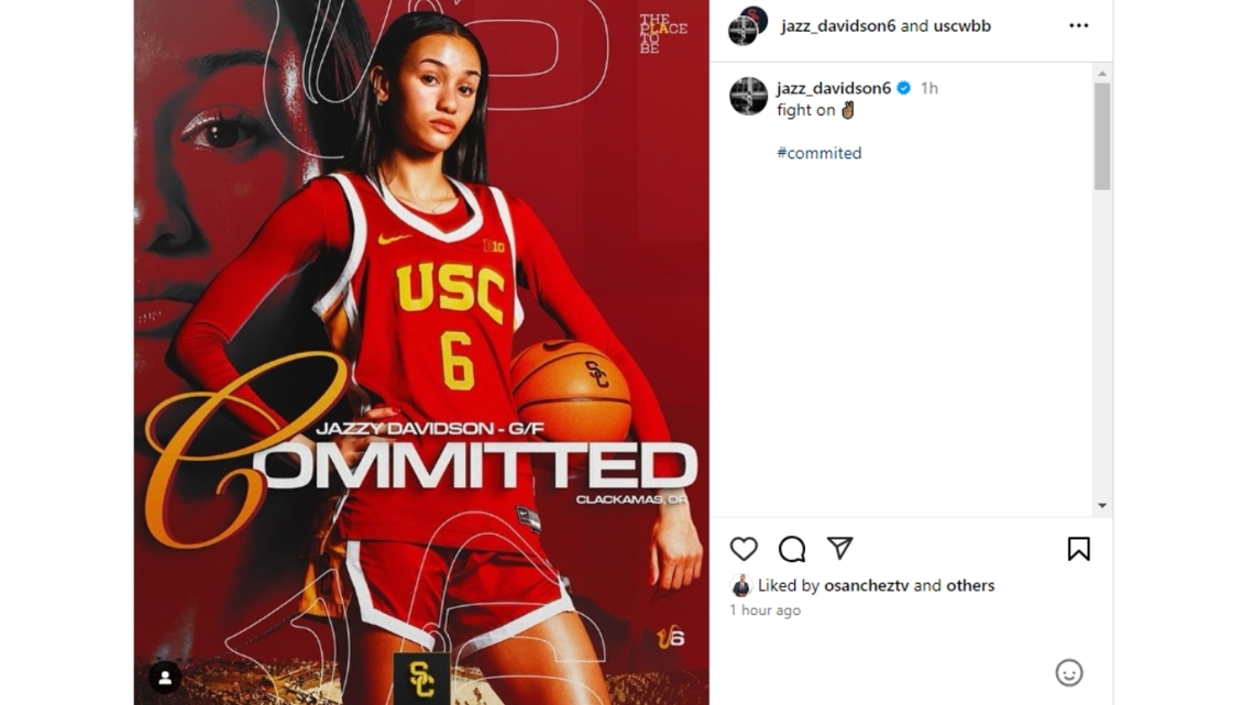 Oregon 5-star recruit Jazzy Davidson commits to USC | kgw.com