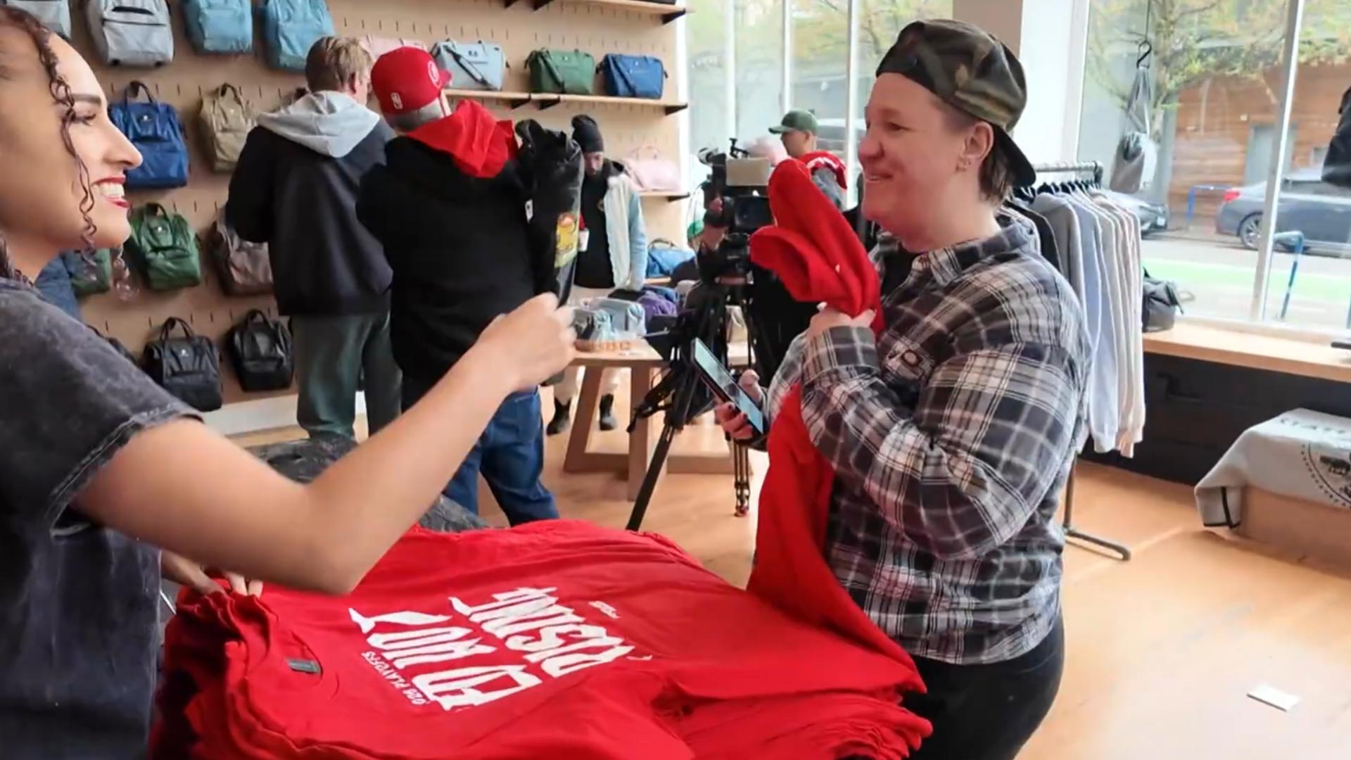 Fans line up outside Portland Gear for free playoff shirts after Trail ...