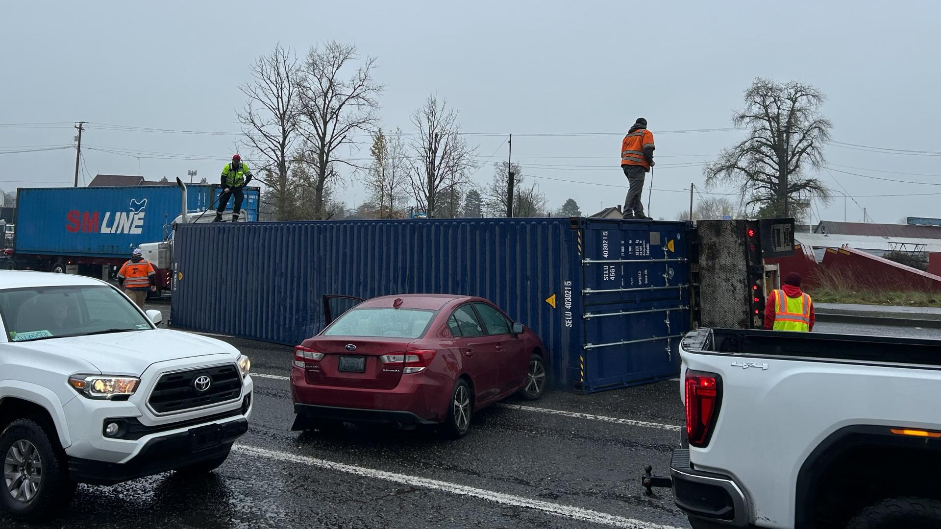 Flipped shipping container causes crash near Interstate 5 on-ramp in ...