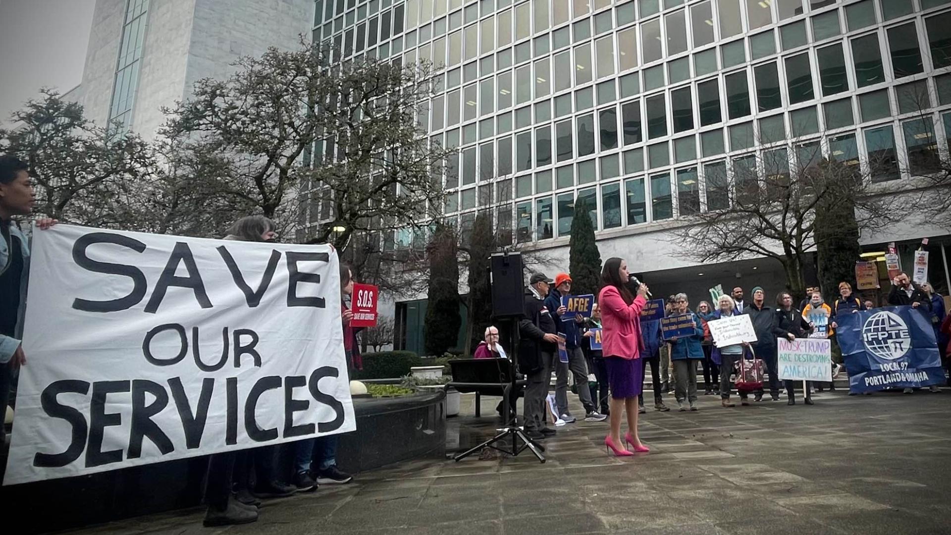 Protesters rally in Northeast Portland against mass federal layoffs ...