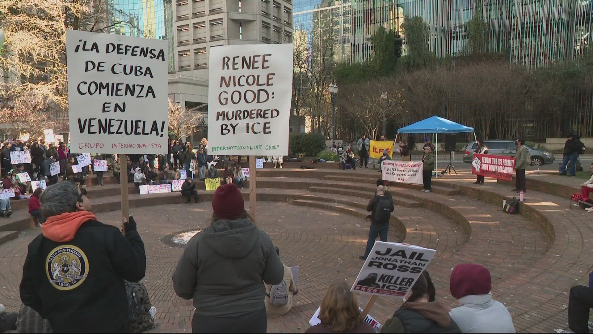 Groups converge downtown for 'ICE Out of Portland' protest | kgw.com