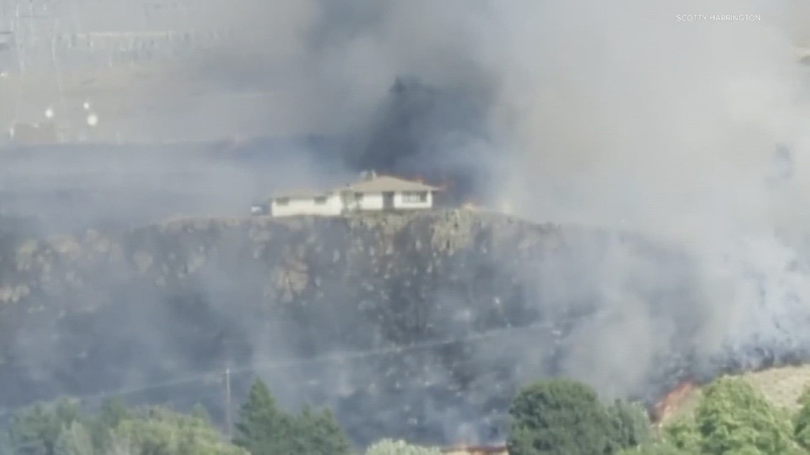 Flames seen on home as fire burns in The Dalles, Oregon | kgw.com