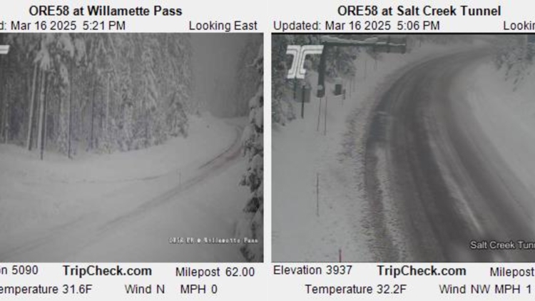 Winter storm shuts down 33-mile stretch of Oregon Highway 58 | kgw.com