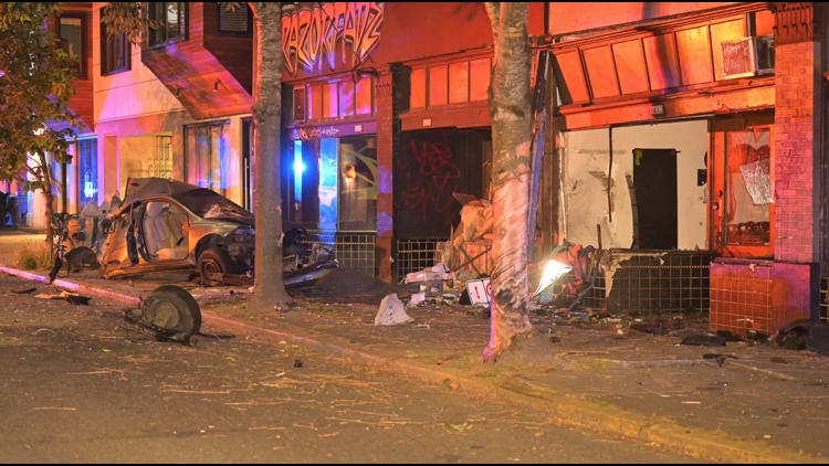 Car crashes into building on East Burnside Street in Portland | kgw.com
