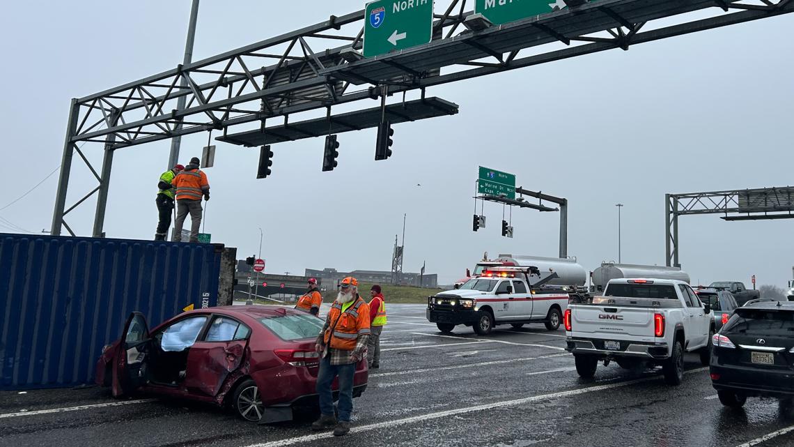 Flipped shipping container causes crash near Interstate 5 on-ramp in ...