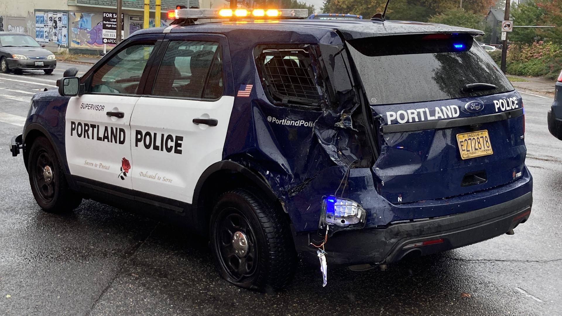 Portland police car severely damaged in hit-and-run | kgw.com