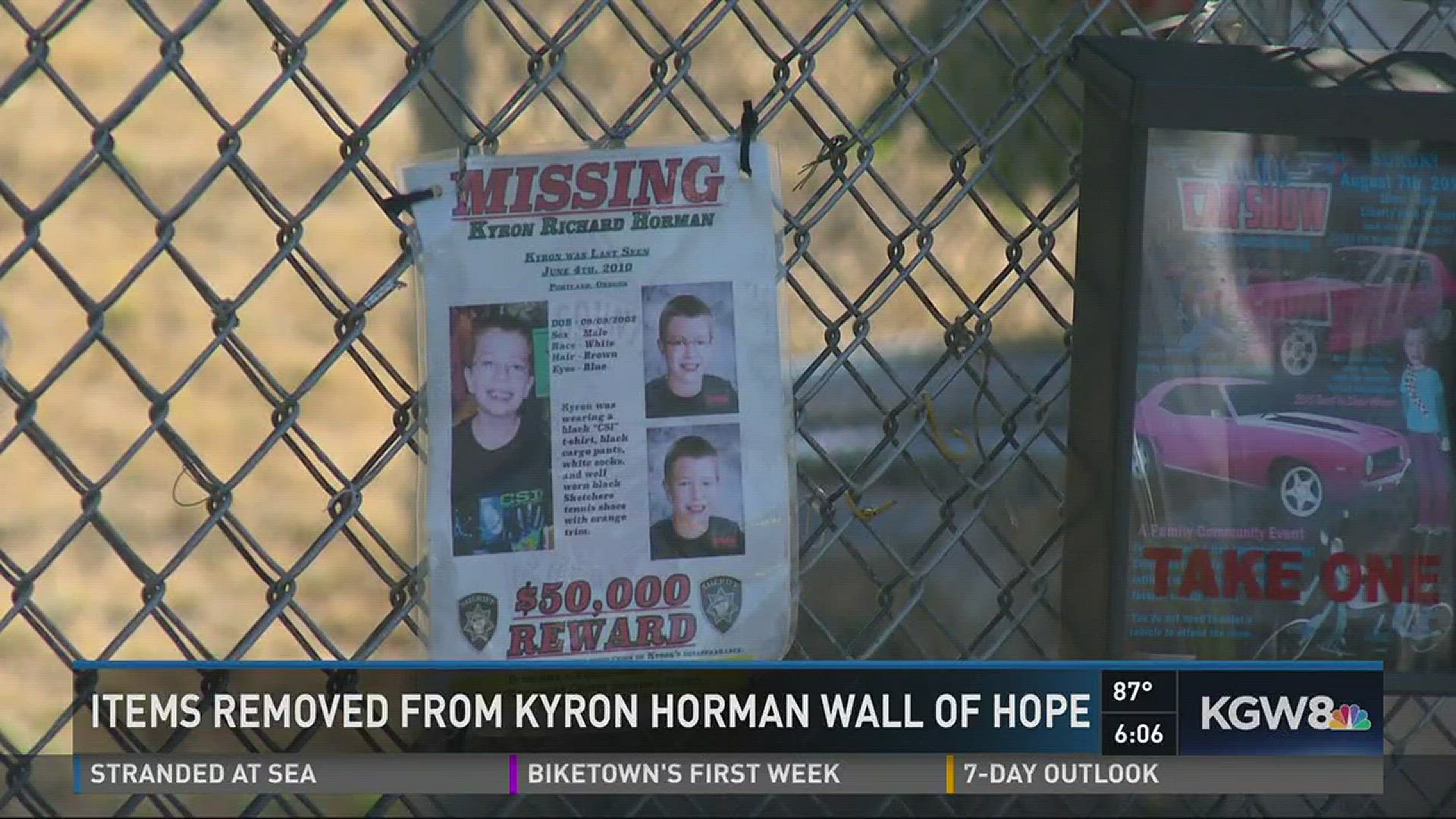 Mother of Kyron Horman upset after items removed from 'Wall of Hope ...