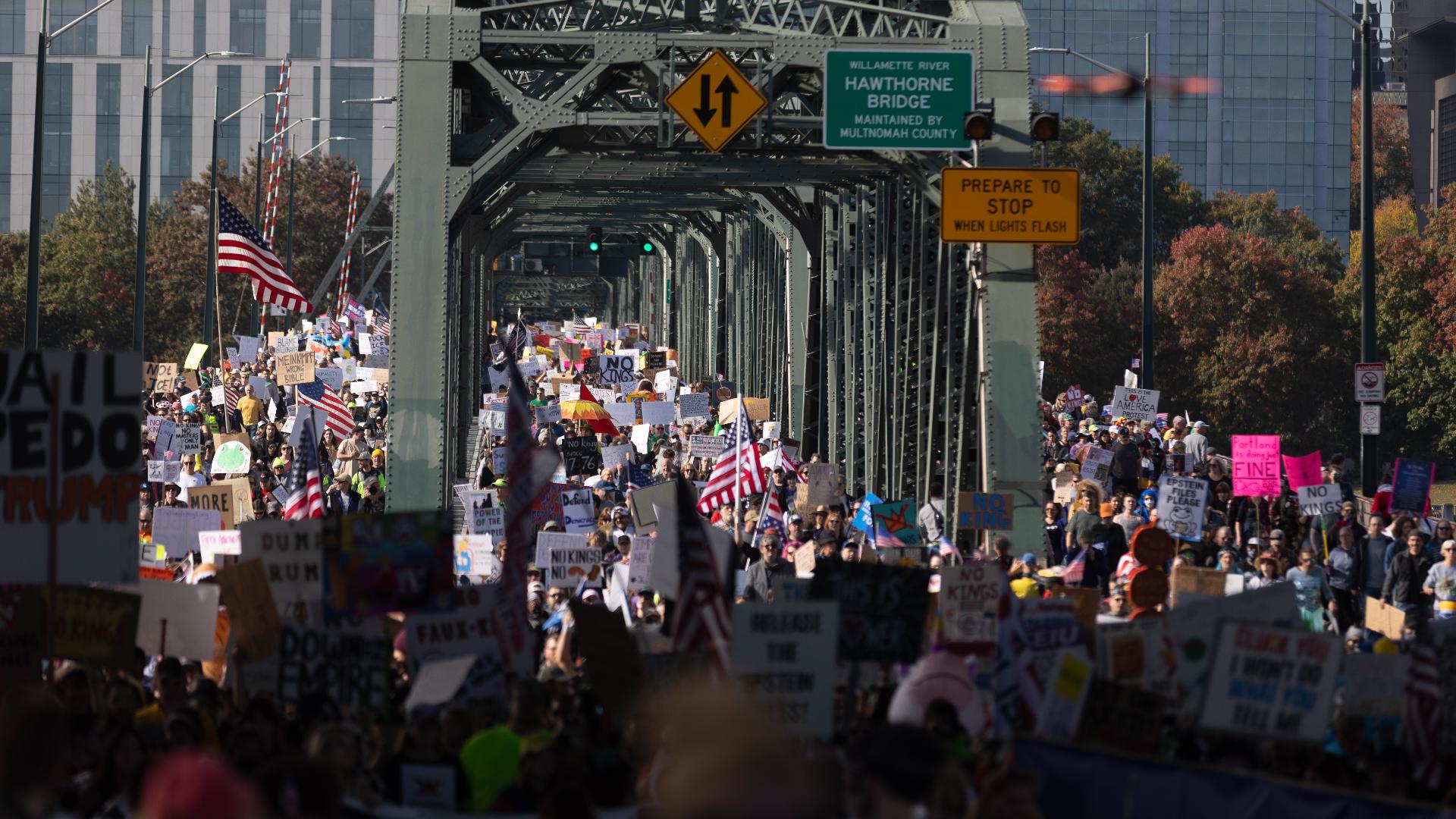 Tens of thousands march in downtown Portland for 'No Kings ...