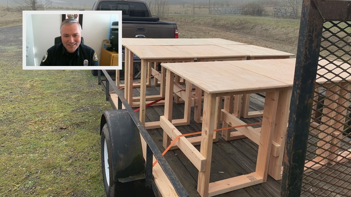 Clackamas firefighter builds desks for kids impacted by wildfires | kgw.com
