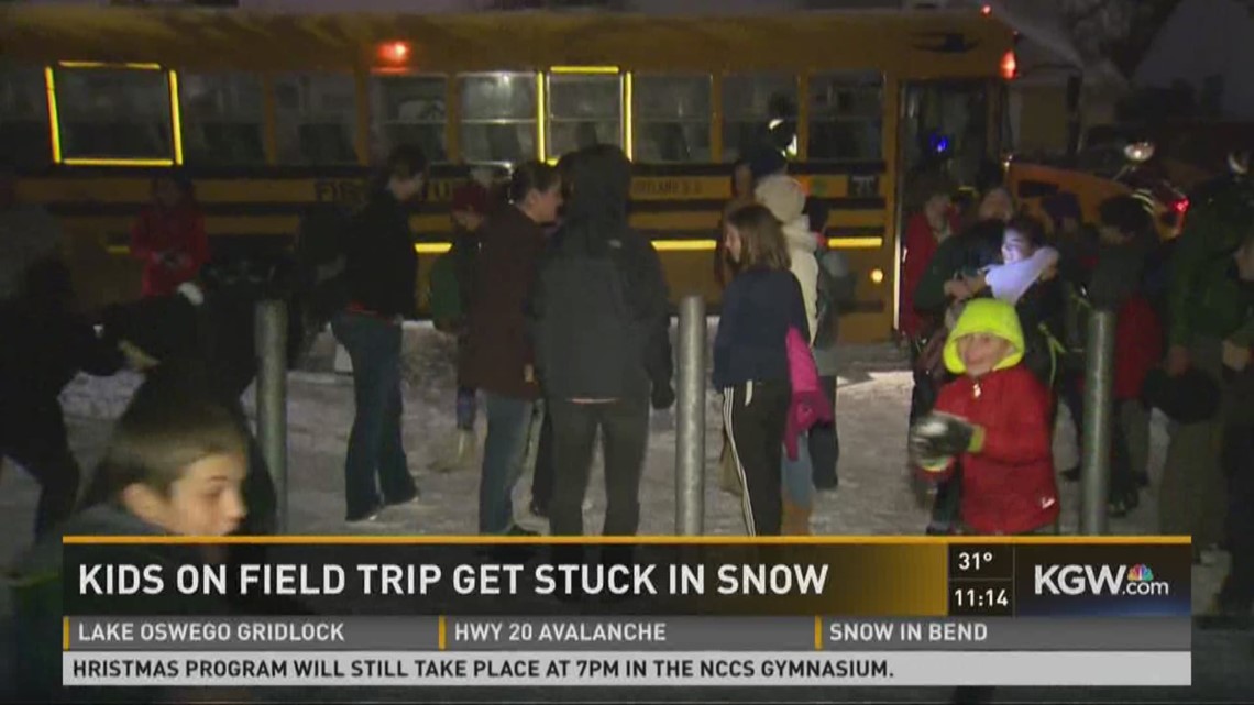KIds on field trip get stuck in snow | kgw.com