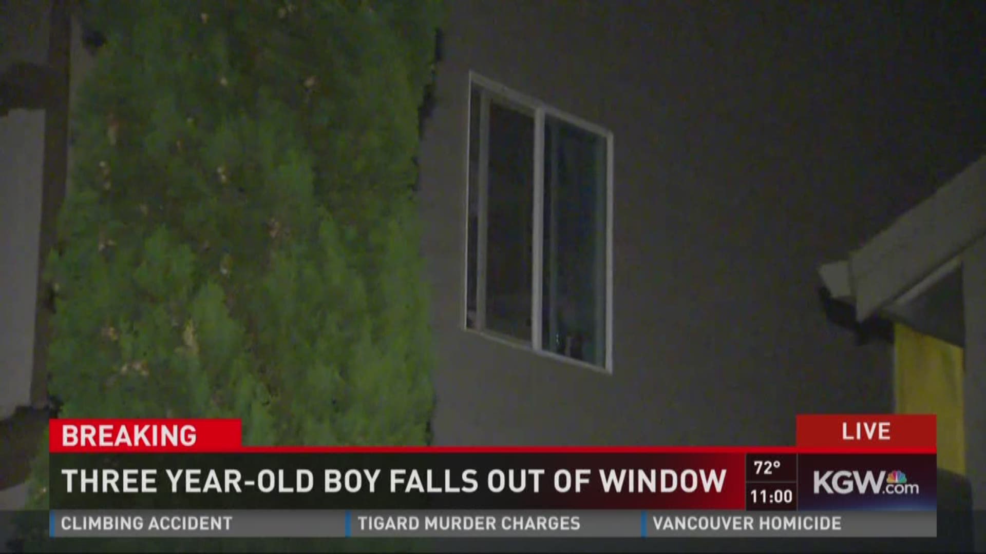 Boy, 3, falls out of second-story window in Tigard | kgw.com