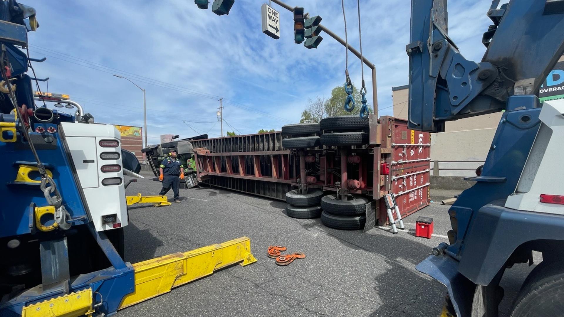 Morrison Bridge reopens in Portland after semi rollover | kgw.com