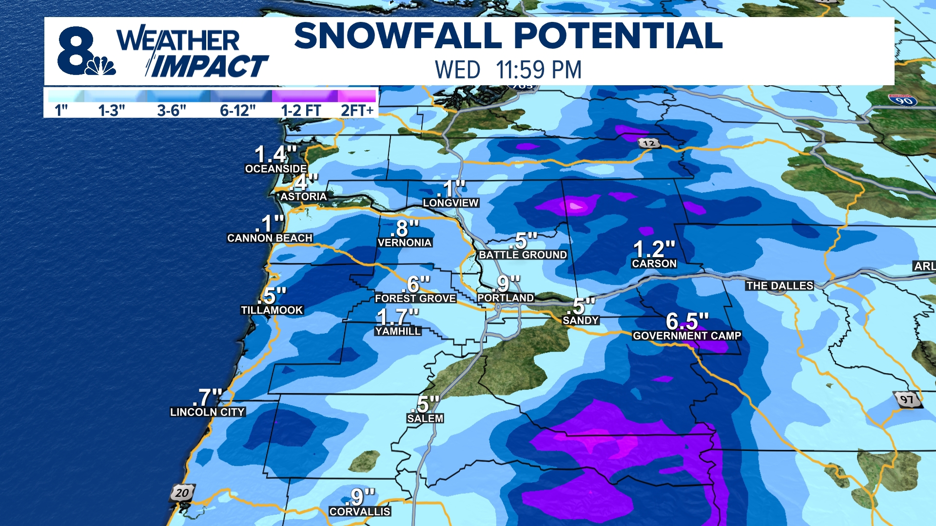 Portland snow chance: Weather Impact Alert days Wednesday, Thursday ...