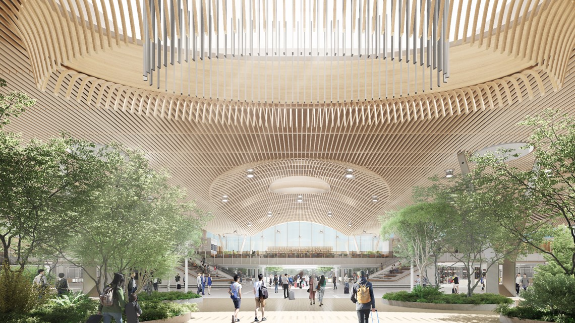 PDX airport's new wooden roof installation underway | kgw.com