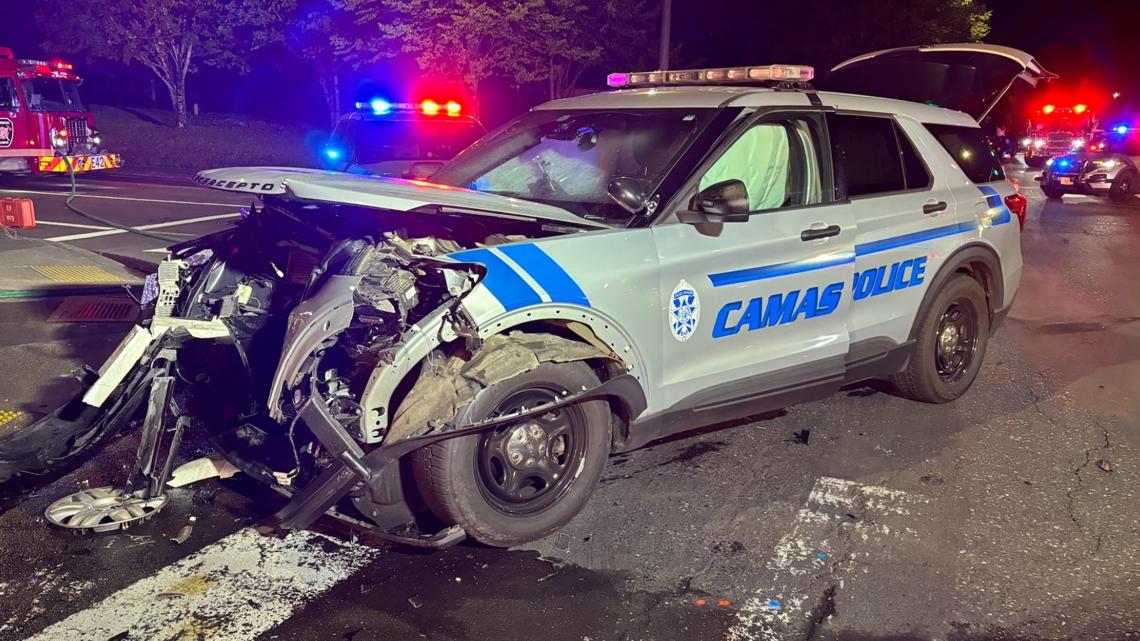 Camas police car severely smashed in crash | kgw.com