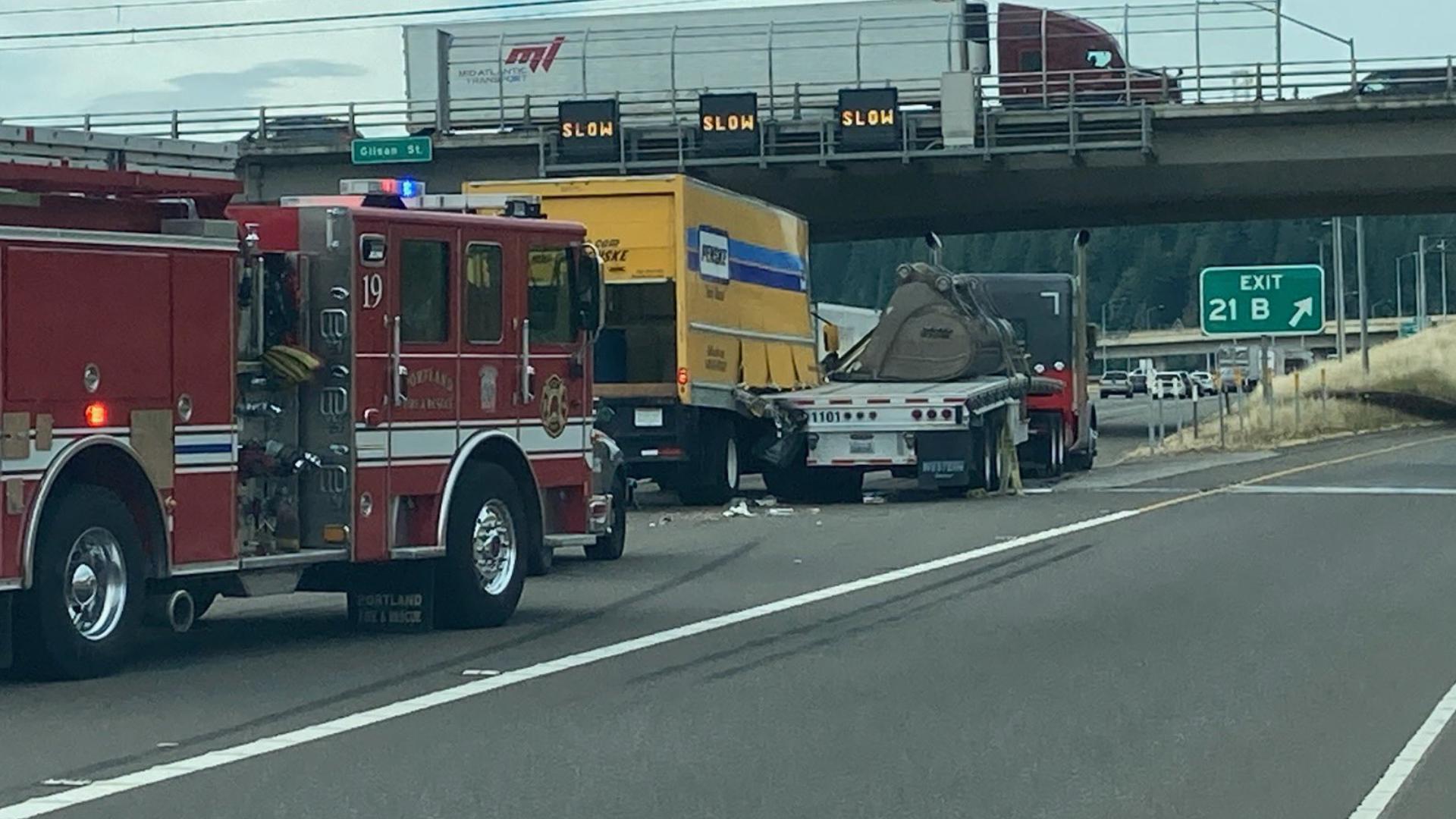 Highway 205 hazmat spill contained after Portland box truck crash | kgw.com