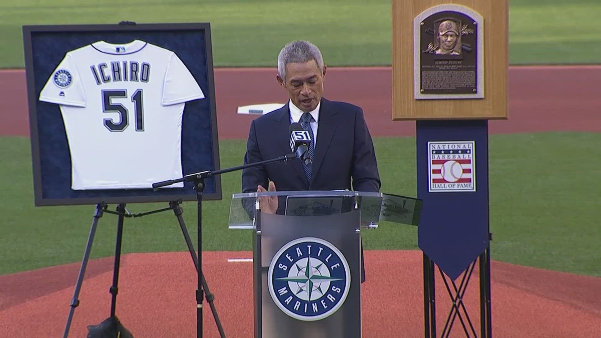 Ichiro Suzuki's No. 51 Retired by Mariners at T-Mobile Park | kgw.com