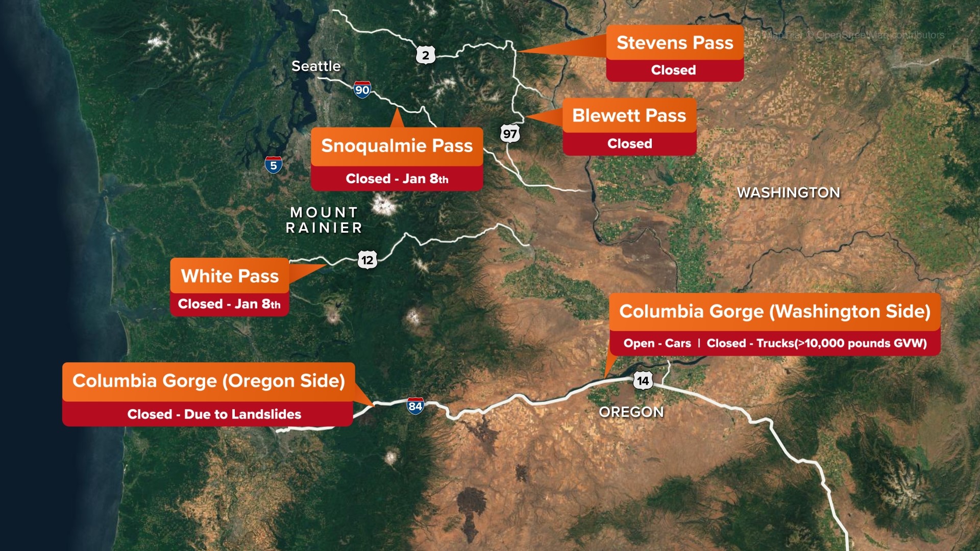 Snoqualmie, Stevens, White passes closed for snow, avalanche risk | kgw.com