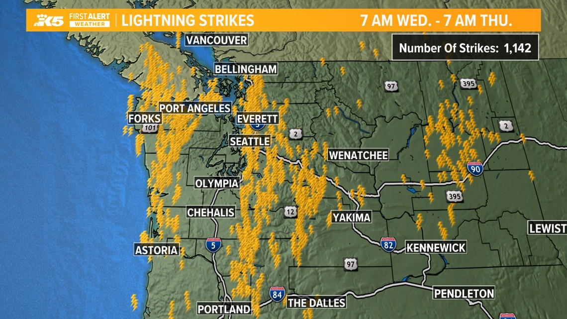How many lightning strikes hit Washington state yesterday? | kgw.com