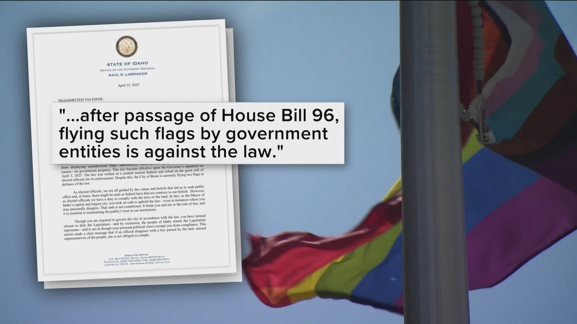 Idaho AG urges Boise mayor to remove pride flag | kgw.com