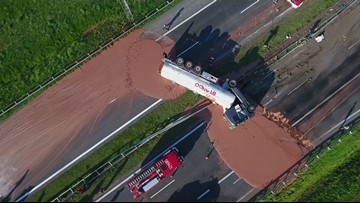 A sticky mess: liquid chocolate spills onto Polish highway | kgw.com