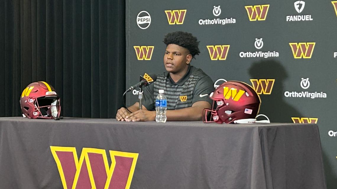 Josh Conerly Jr. introduced at Washington Commanders facility | kgw.com